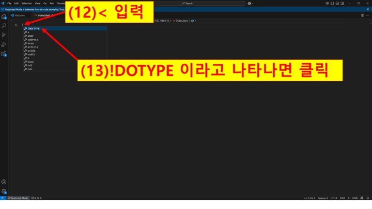 Visual Studio Code(비주얼 스튜디오 코드)로 처음 만드는 HTML 파일 - 팽이머쉬